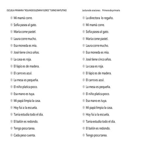 Oraciones para leer con niños de 5 y 6 años | DOCX