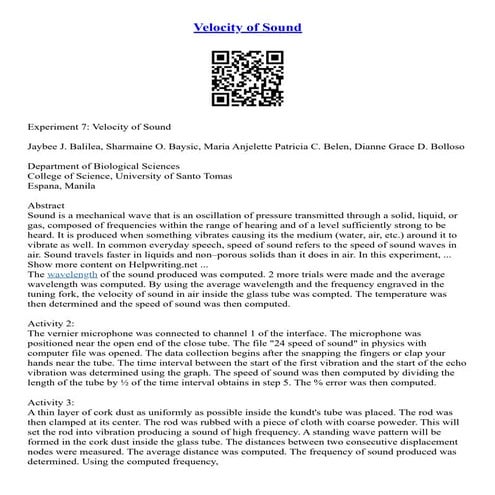 Velocity Of Sound | PDF
