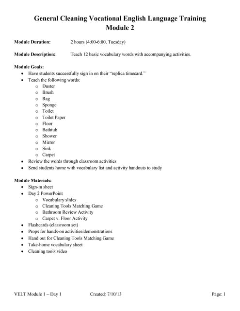 Cleaning Tools Handout Module 2 | DOCX