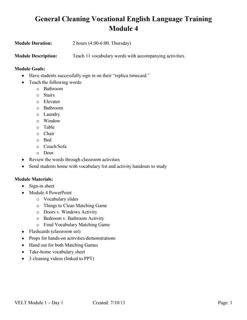 Cleaning Tools Handout Module 2 | DOCX