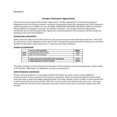 Vendor annexure agreement 1 | PDF