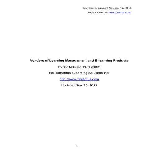 Обзор: Vendors of Learning Management and E-learning Products | PDF