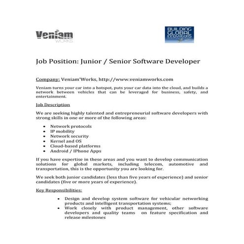 Veniam is looking for a Software Developer | PDF