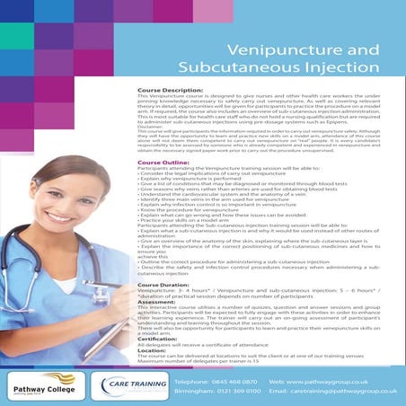 Venipuncture and Subcutaneous Injection Training Course/Qualification | PDF