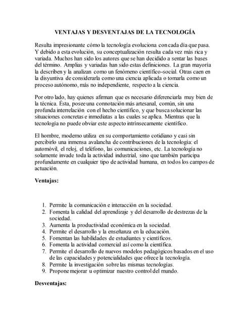 VENTAJAS Y DESVENTAJAS DE LA TECNOLOGIA.docx | Business | Business and ...