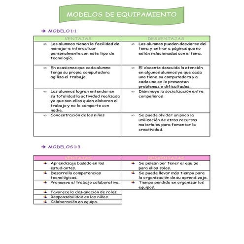 Ventajas y desventajas de los Modelos de Equipamiento | DOCX | Education