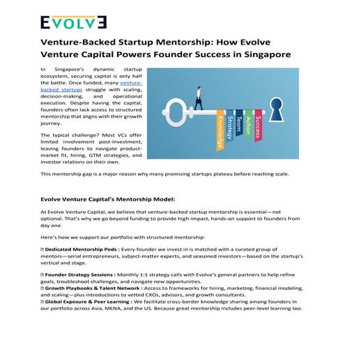 Venture-Backed Startup Mentorship: How Evolve Venture Capital Powers ...
