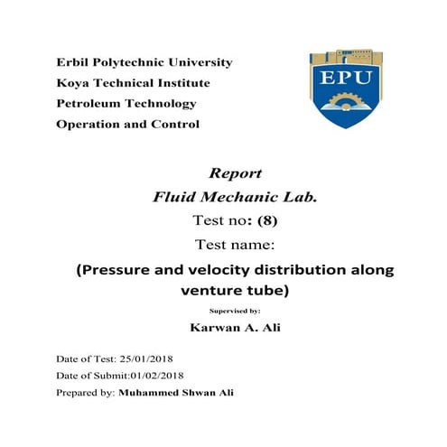 Pressure and velocity distribution along venture tube | PDF