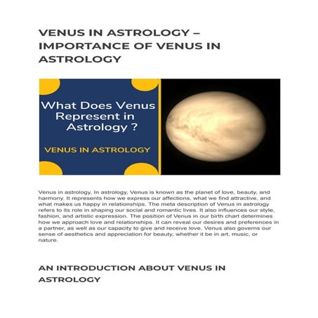 VENUS IN ASTROLOGY – IMPORTANCE OF VENUS IN ASTROLOGY | PDF | Astrology ...