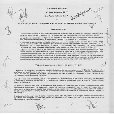 Verbale di accordo 04.08.2017 commessa amazon | PDF | Free Download