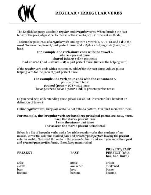 100 irregular verbs list | PDF