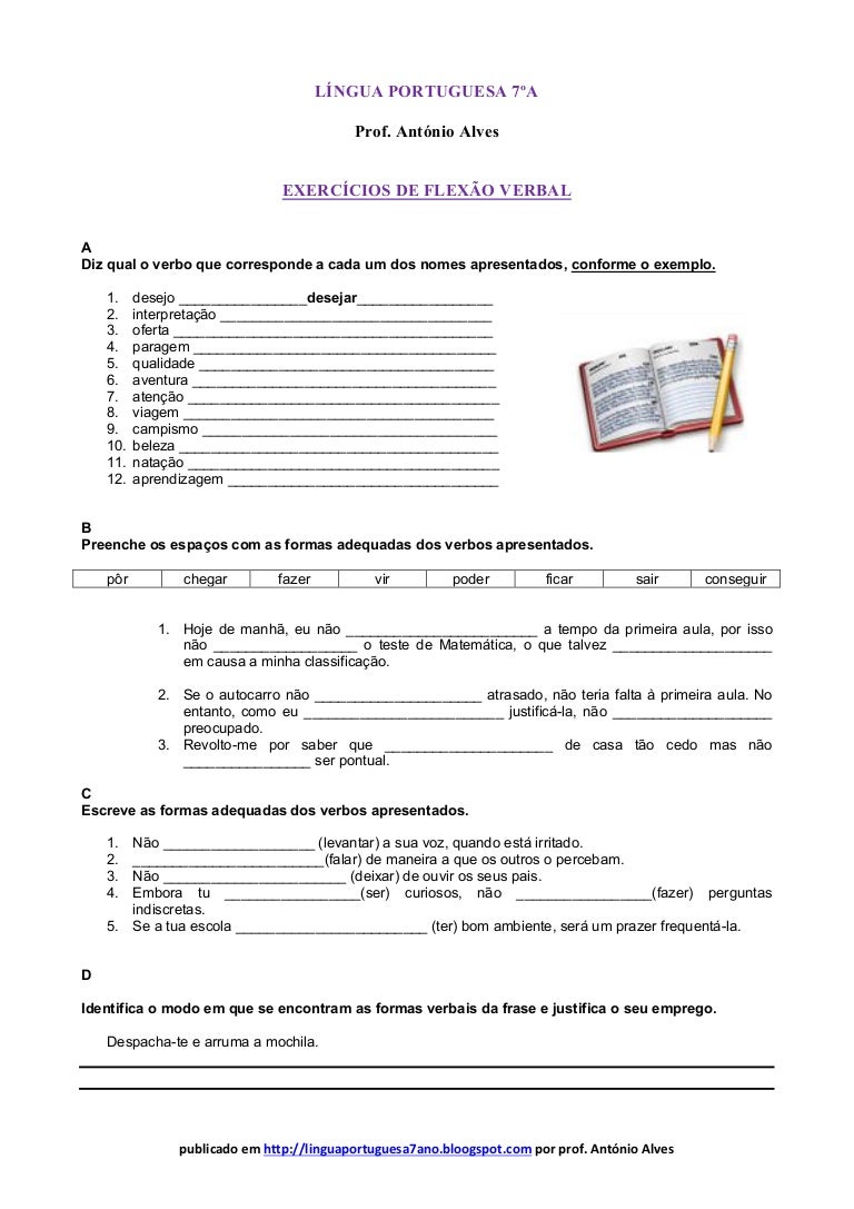 Verbos ficha exercícios 7º ano