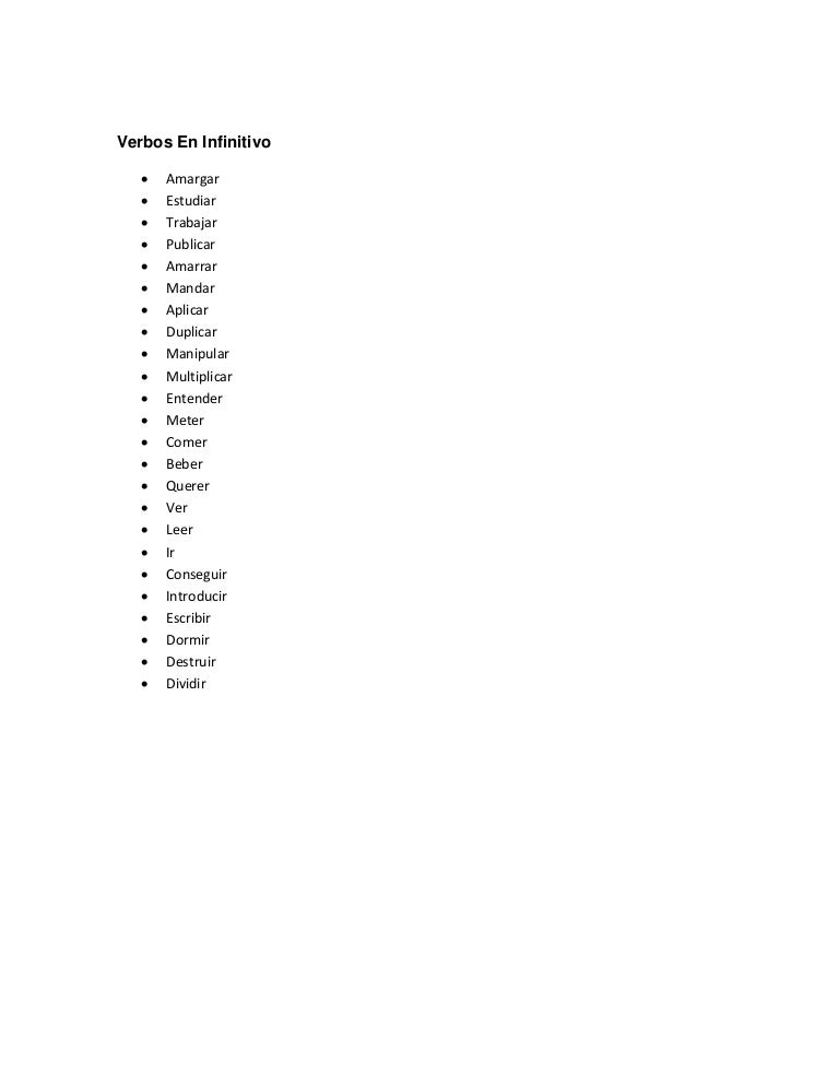 Verbos en infinitivo