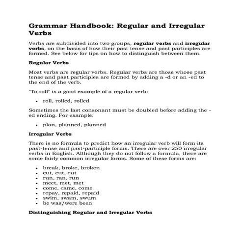 English Grammar: Regular and Irregular Verbs | PPTX