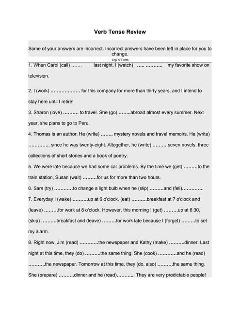 Verb tense exercises+answer, 080912 | PDF