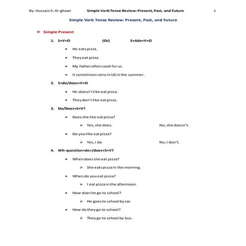 Simple Verb tense review: Present, Past, and Future | DOCX
