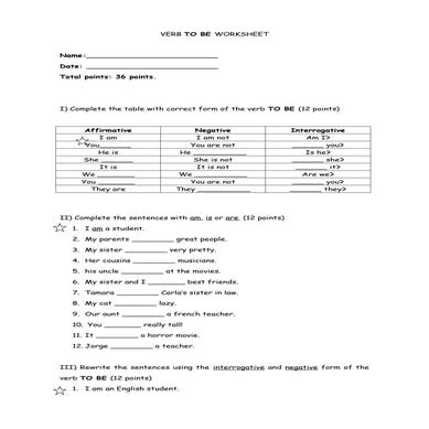 Verb to be worksheet | PDF