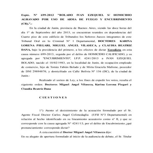 Veredicto y sentencia a Ivan Bolado | DOCX
