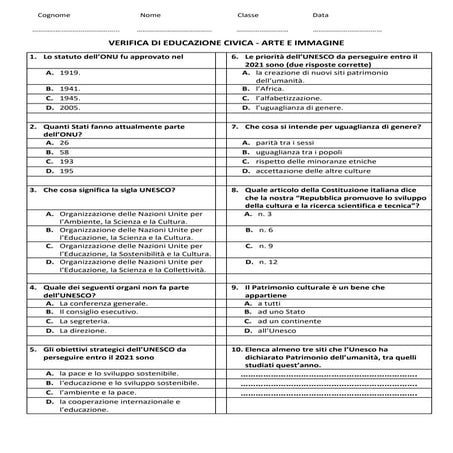 Verifica di educazione civica arte | PDF
