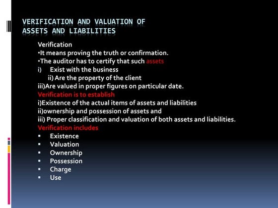 Verification and Valuation of Asset & Liabilities | PPTX | Stocks and ...