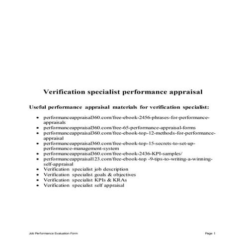 Verification specialist performance appraisal | DOCX