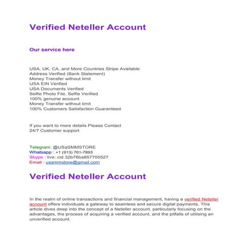 Verified Neteller Account.verified netteler | DOCX