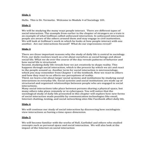 Vermette - Transcript – Chapter 5 – Social Interaction and Everyday ...