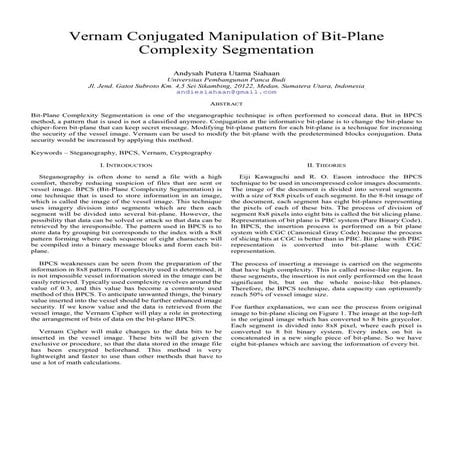 Vernam Conjugated Manipulation Of Bit Plane Complexity Segmentation
