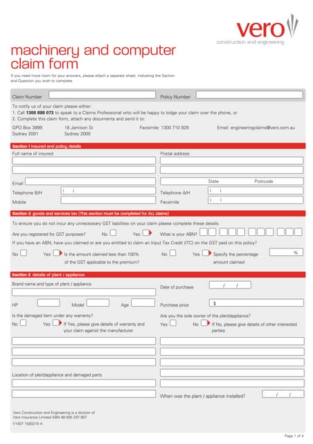 Allianz Machinery Breakdown Claim Form | PDF