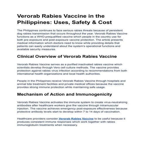 Verorab Rabies Vaccine in the Philippines: Uses, Safety & Cost | PDF