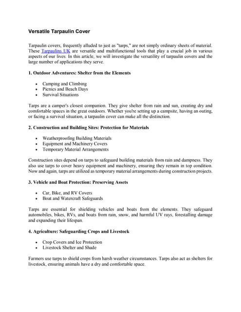 Tarpaulin Its Types Uses And Benefits.pdf | Home & Garden
