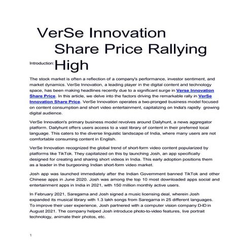 Verse Innovation Share Price Surges Aggressively | PPTX | Business ...