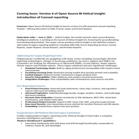 Coming Soon: Version 6 of Open Source BI Helical Insight: Introduction ...