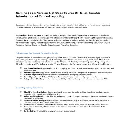 Coming Soon: Version 6 of Open Source BI Helical Insight: Introduction ...