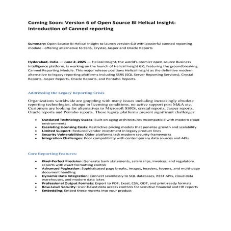 Coming Soon: Version 6 of Open Source BI Helical Insight: Introduction ...