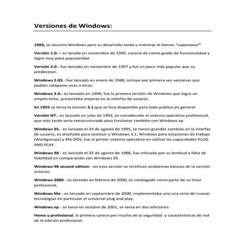 Versiones del sistema operativo windows | PDF