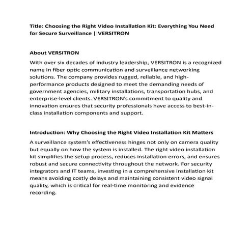 Choosing the Right Video Installation Kit: Everything You Need for ...