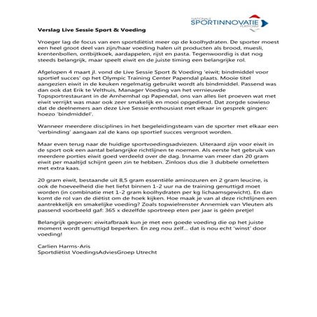 Verslag Live Sessie - Sport & Voeding- Carlien Harms | PDF | Nutrition ...