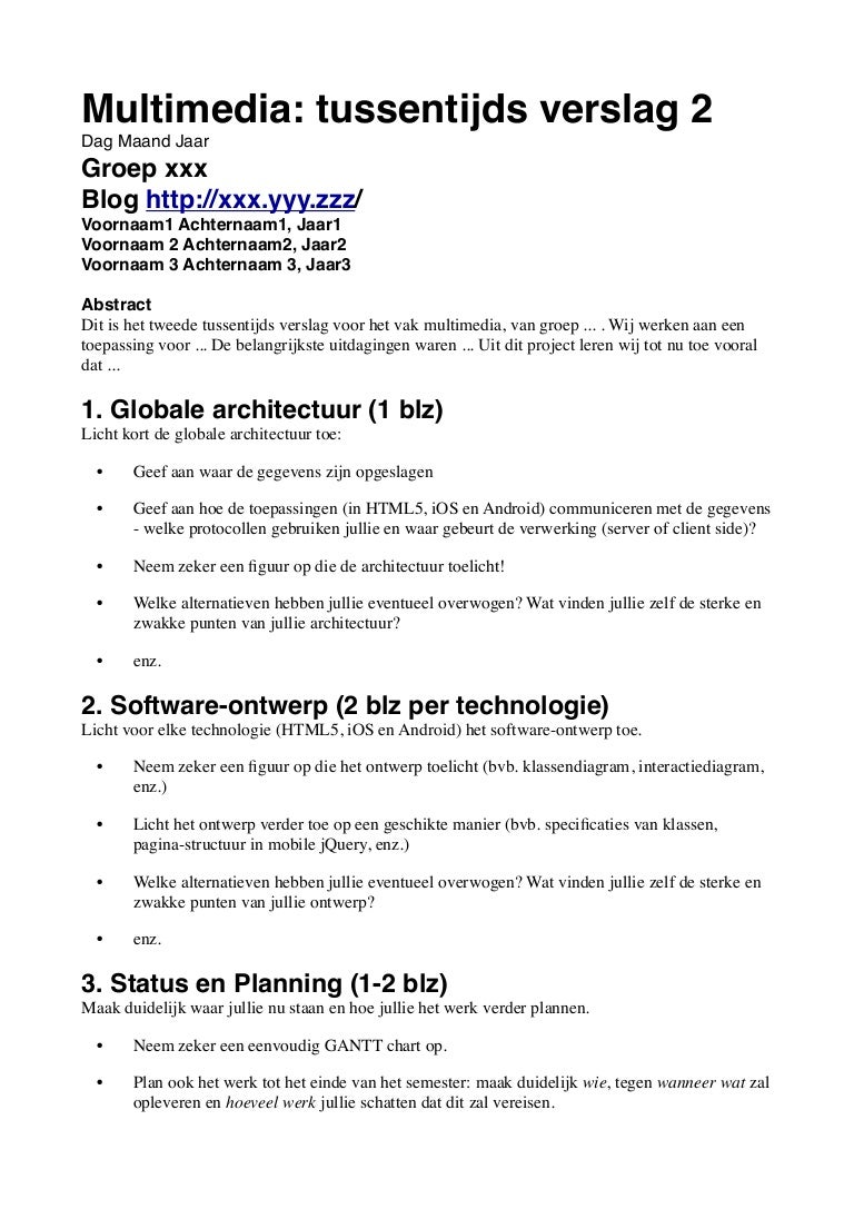 Template Tussentijds Verslag 2 Multimedia 2011-2012