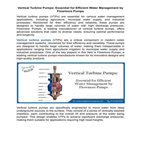 How Vertical Turbine Pumps Work: Efficient Water Management Solutions | PDF