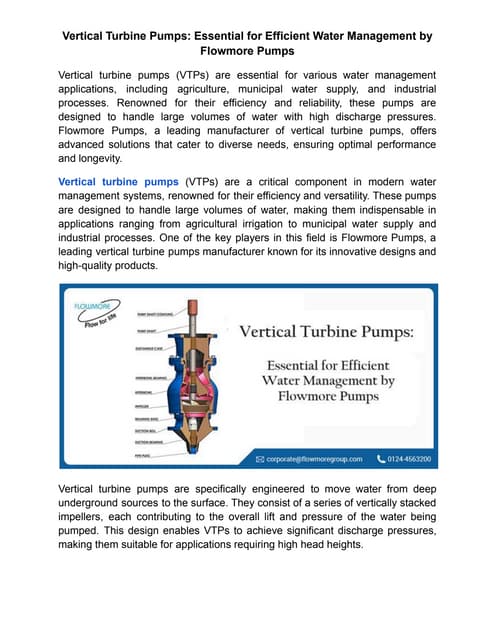 A Comprehensive Overview of Vertical Turbine Pumps in India | PDF