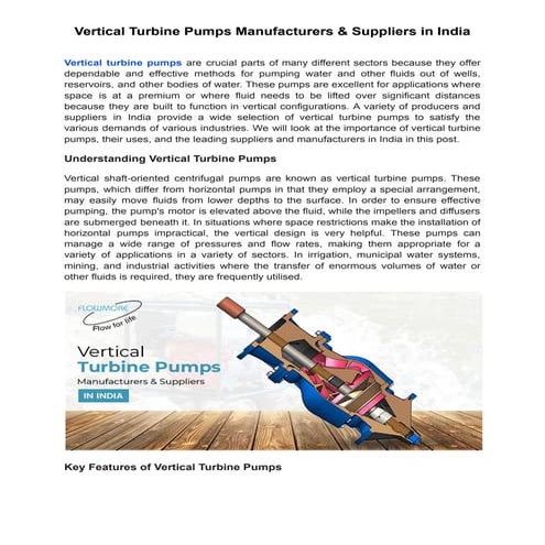 Vertical Turbine Pumps Manufacturers & Suppliers in India | PDF | Water ...