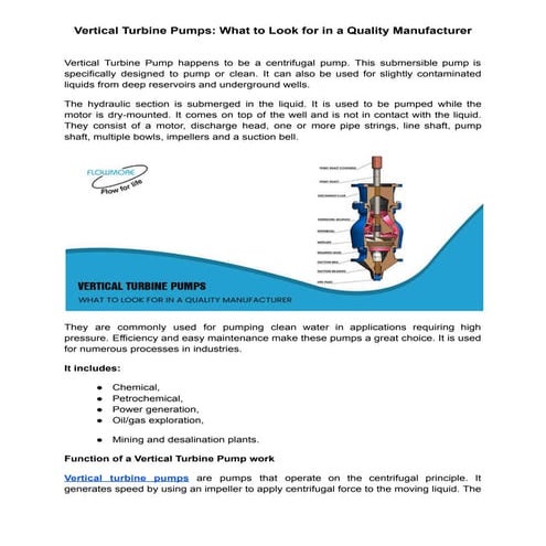 Vertical Turbine Pumps: What to Look for in a Quality Manufacturer | PDF