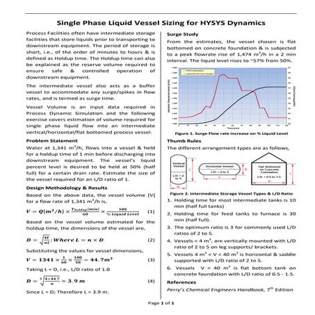 Single Phase Liquid Vessel Sizing for HYSYS Dynamics | PDF