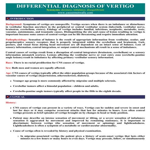 Neurological differential diagnosis...Vertigo | PDF
