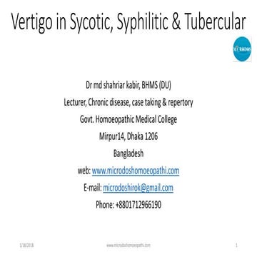 Vertigo in sycotic, syphilitic & tubercular | PPT