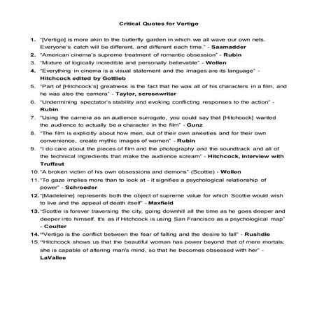 Vertigo Critical Quotes | DOCX