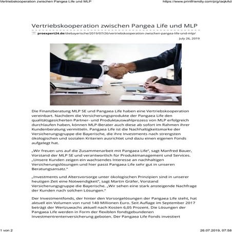 Vertriebskooperation zwischen Pangea Life und MLP | PDF | Insurance ...