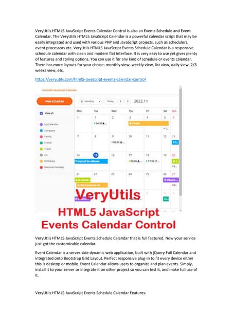 Veryutils Html5 Javascript Events Calendar Control Is Also An Events Schedule And Event Calendar 2976