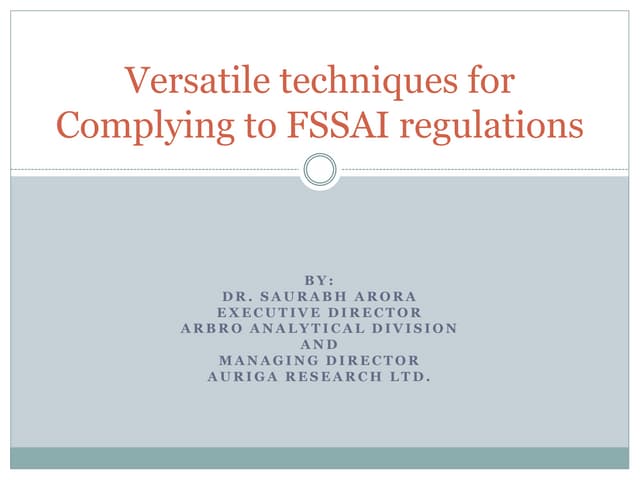 FSS and FSSAI Act | PPTX